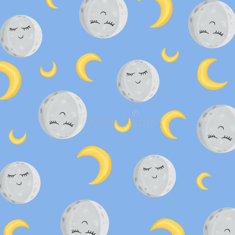 Pattern Cute Moons on the Blue Sky. in Cartoon Style Stock Vector ...