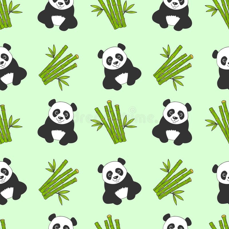 Green Panda Bamboo Seamless Pattern Stock Illustrations – 435 Green ...
