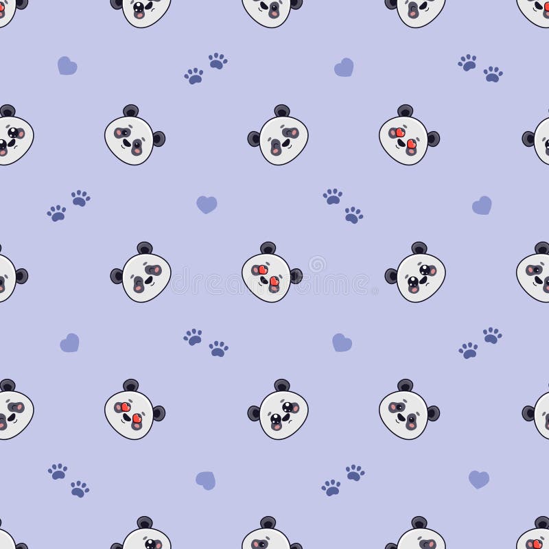 Pattern with Cute Pandas, Hearts and Footprints Stock Vector ...