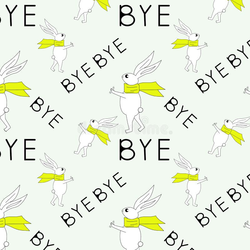 Pattern Cute Rabbit in a Yellow Scarf and Long Ears Waving Paw Bye ...