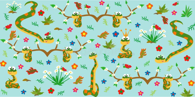 Pattern with Cute Snakes. Nice and Funny. Cartoon Style. Vector ...