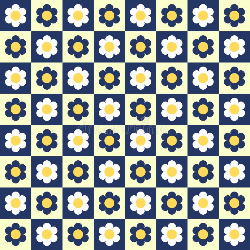 A Pattern of Daisies Arranged in a Checkerboard Grid. Vector and Simple ...
