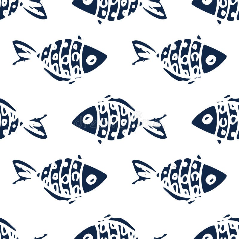 A Pattern of Dark Blue Fish Stock Vector - Illustration of line ...