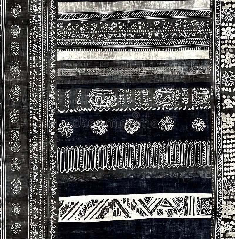 A Pattern of Dark Grey and Brown Stripes with Tribal Designs Stock ...