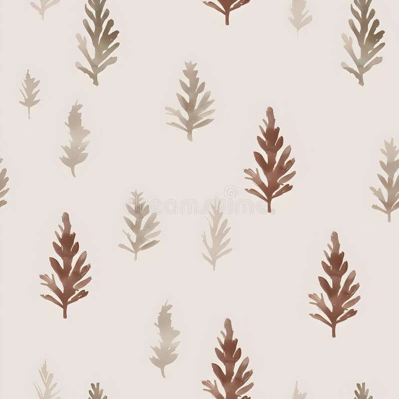 A Pattern of Delicate, Stylized Leaves in Muted Colors on a Light ...