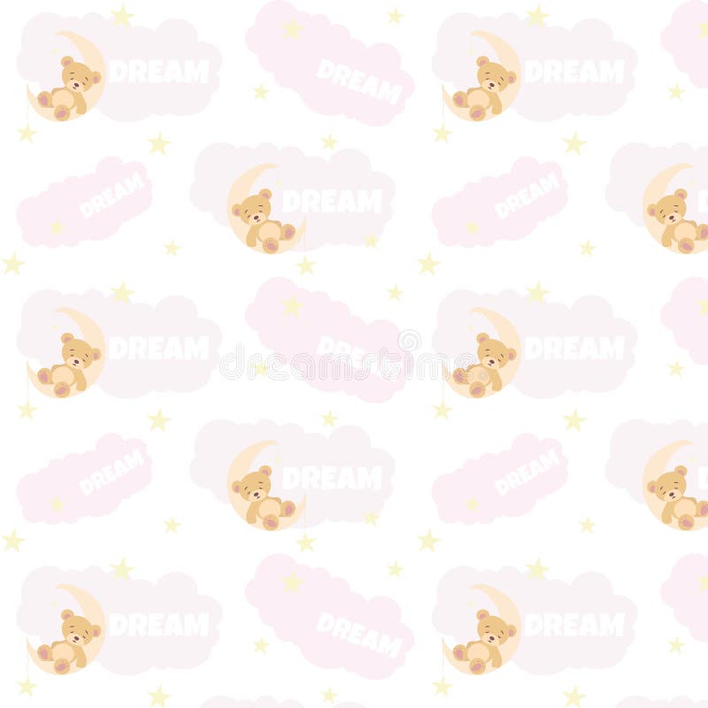 Pattern Depicting a Sleeping Bear Cub on the Moon with Stars and Clouds ...