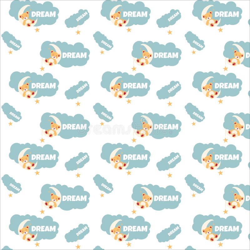 Pattern Depicting a Sleeping Bear Cub on the Moon with Stars and Clouds ...