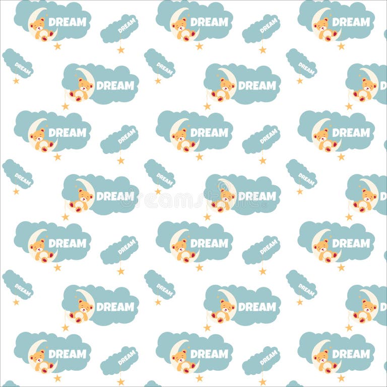Pattern Depicting a Sleeping Bear Cub on the Moon with Stars and Clouds ...