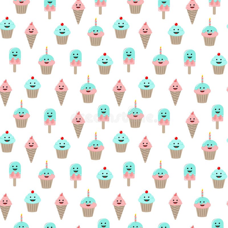 Seamless Pattern Design with Cartoon Ice Cream Theme Stock Vector ...