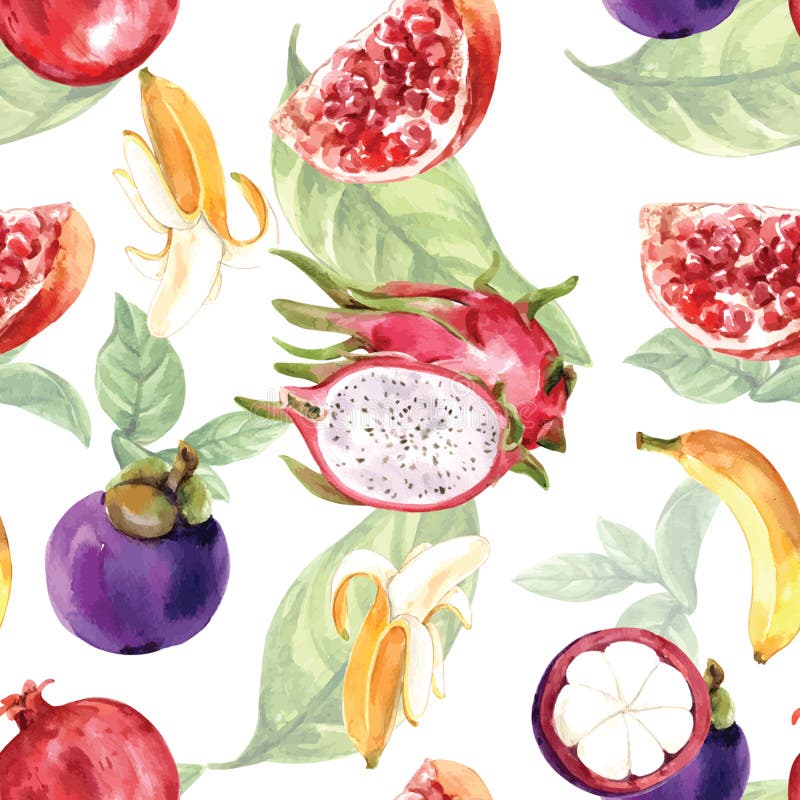 Pattern Design with Fruits Theme, Various Fruits Watercolor Seamless ...
