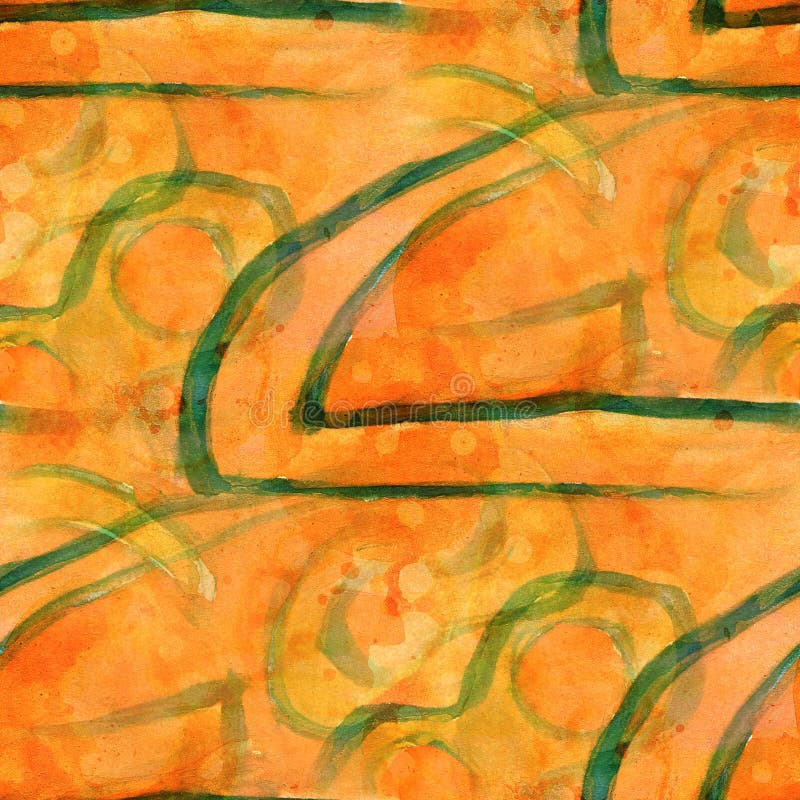 Pattern Design Seamless Orange, Green Watercolor Stock Illustration ...
