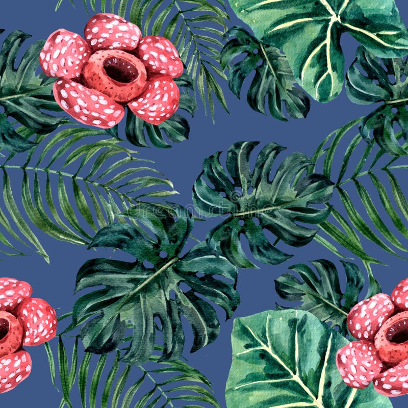 Pattern Design with Tropical Plants, Contrast Color Illustration Design ...