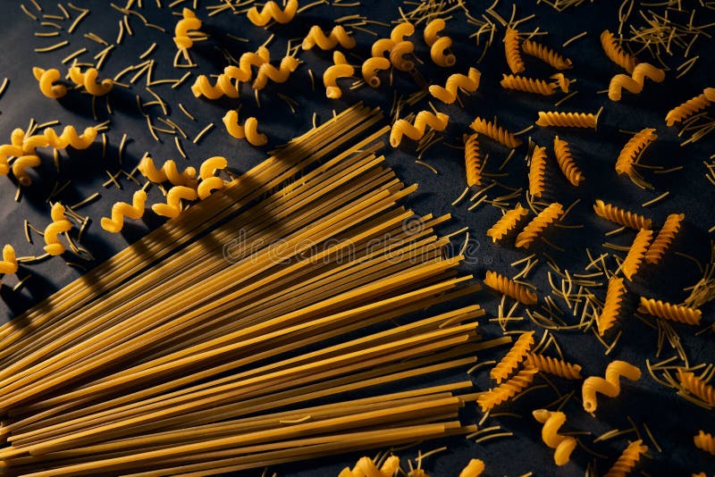 Pattern with Difference Types of Pasta and Spaghetti on Black ...