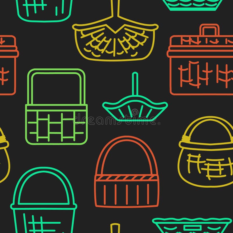 Pattern with Different Baskets Stock Vector - Illustration of handmade ...