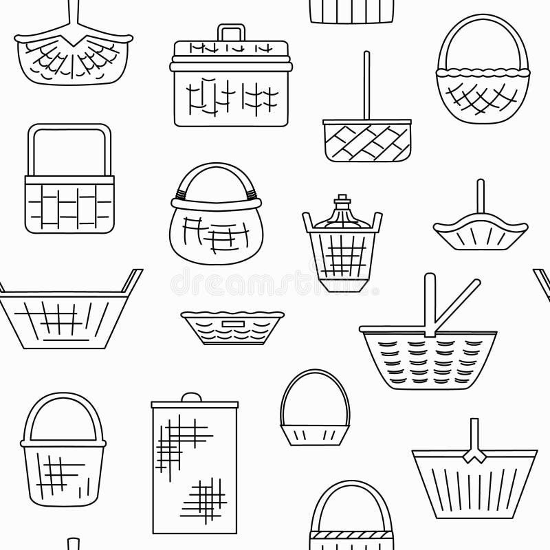 Pattern with Different Baskets Stock Vector - Illustration of banner ...