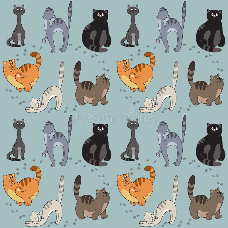 Pattern with Different Cats Stock Illustration - Illustration of trace ...