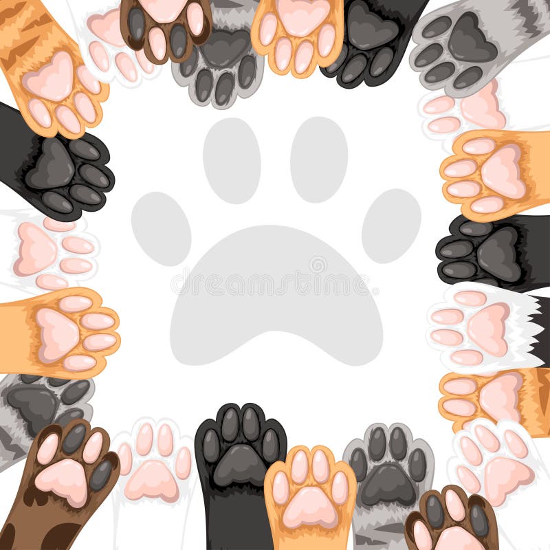 Pattern of Different Color Cat Paws Icon Collection. Cute Cat Foot Set ...