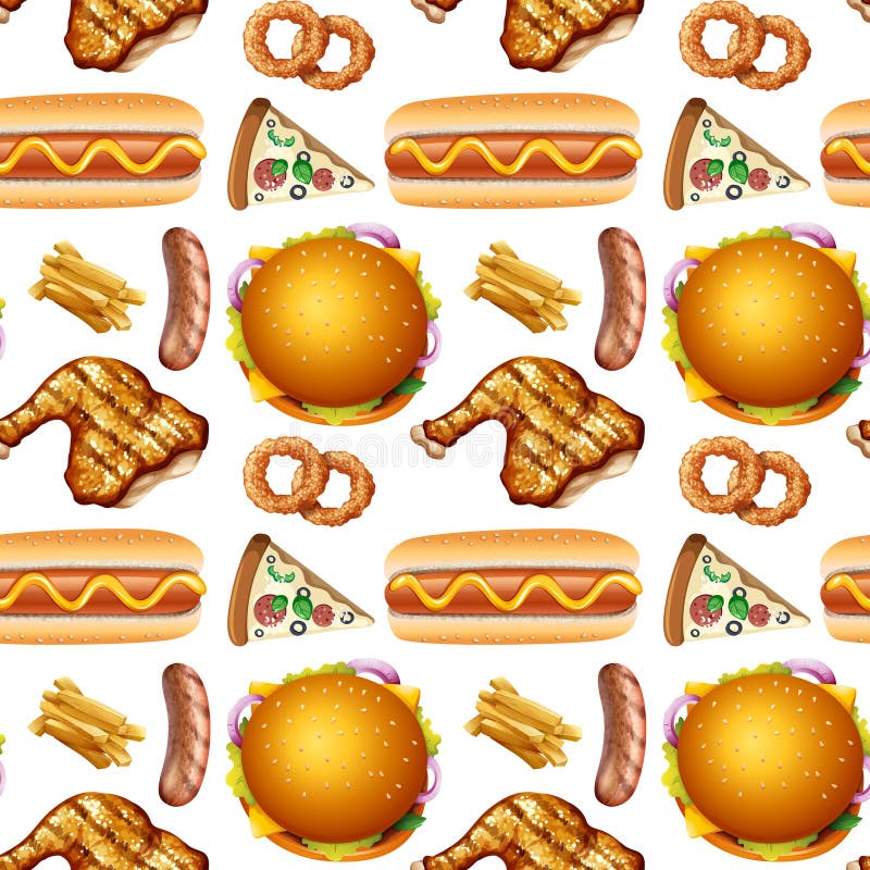 Pattern of Different Fast Food Stock Vector - Illustration of meat ...