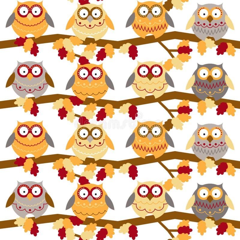 Pattern with Different Owls Stock Vector - Illustration of wing ...