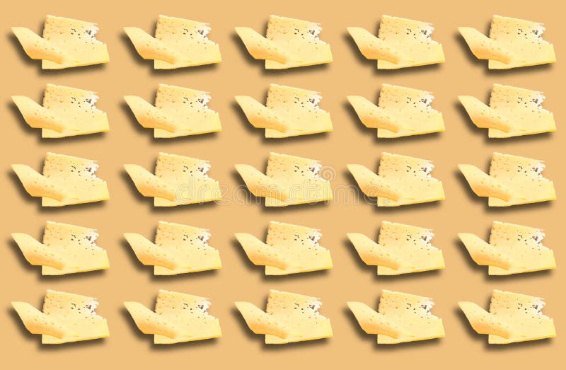 A Pattern of Different Slices of Hard Cheese with a Shadow on a Beige ...