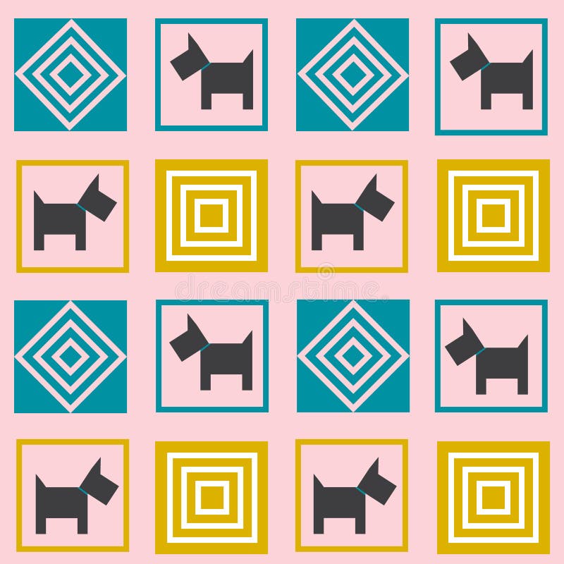 Pattern with Dogs. Geometric Squares in Patchwork Style with Animals ...