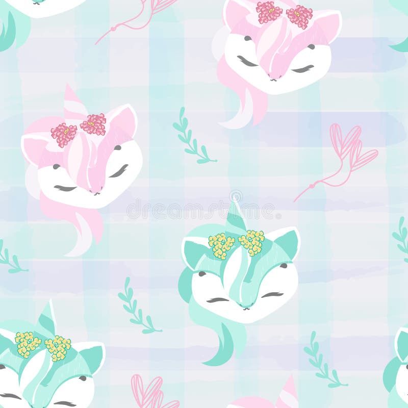Pattern Doodle Baby Unicorn in Watercolor. Stock Vector - Illustration ...