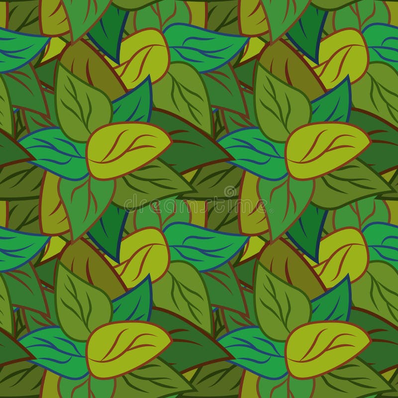 Pattern of Doodle Green Leaves Stock Vector - Illustration of leaf ...