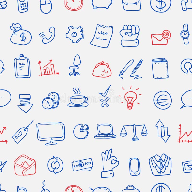 Pattern of Doodle Office, Business Icons Set, Vector Stock Vector ...