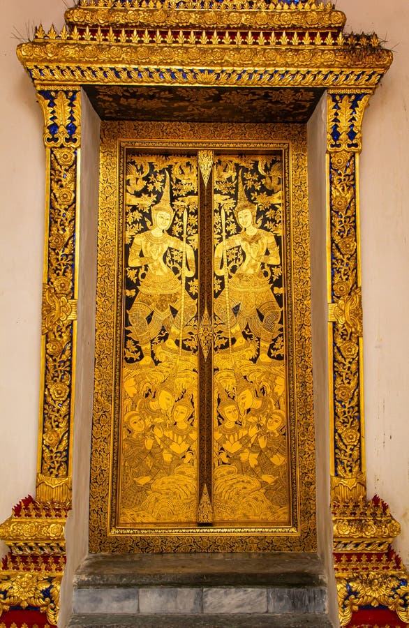 Pattern on the Door in Thai Temple Stock Photo - Image of artistic ...