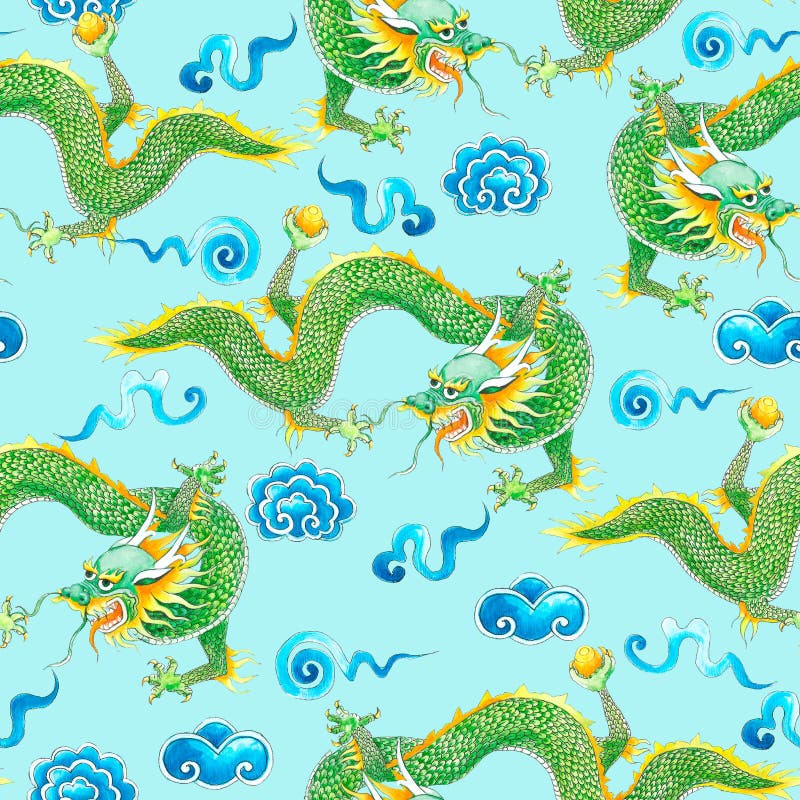 Pattern with Dragon. Dragon Bright Illustration. Dragon Flying in the ...