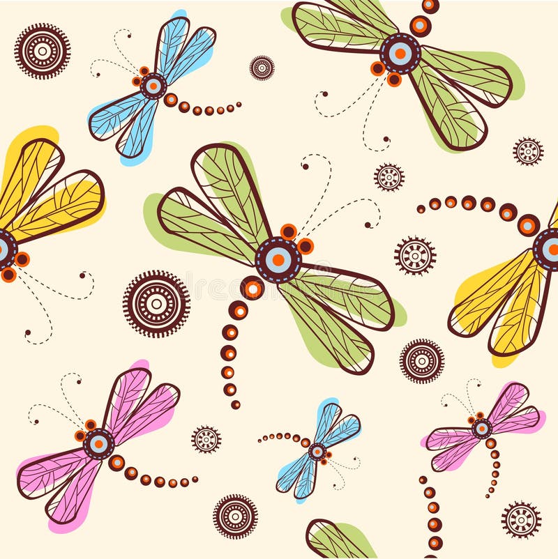 Seamless Pattern with Dragonfly and Flower Stock Vector - Illustration ...