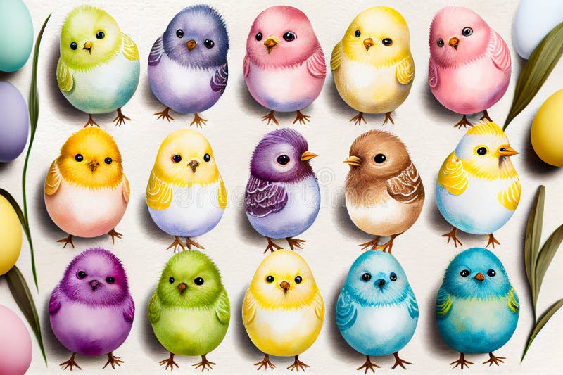 Pattern Drawing of Different Colors Small Chicks Characters, Easter ...
