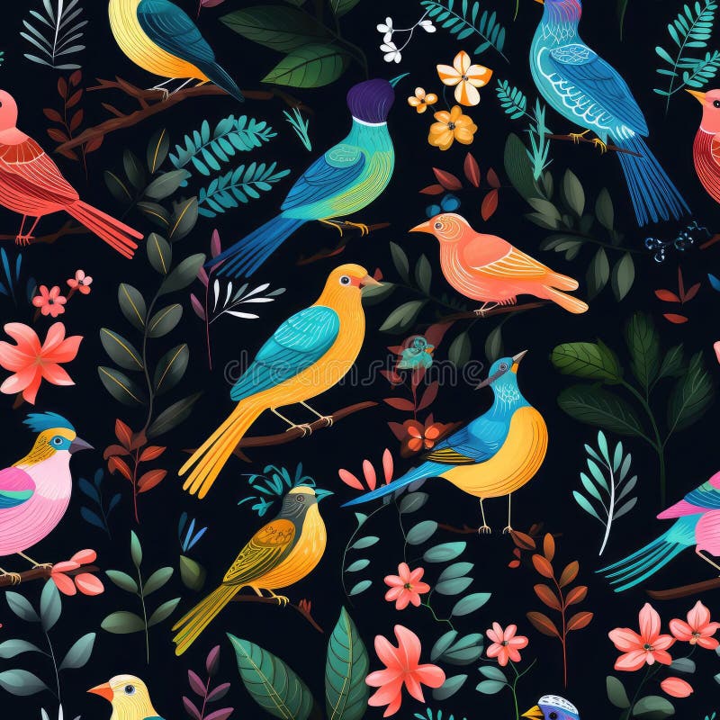 Pattern of drawn birds stock illustration. Illustration of pattern ...