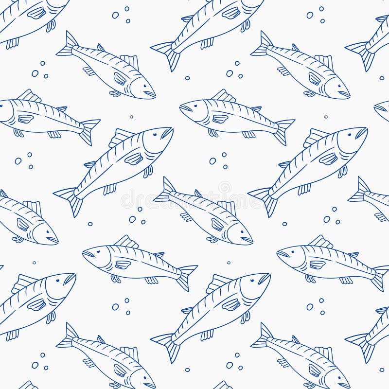 Pattern of Drawn Fish Swimming in a Repetitive Design on a White ...