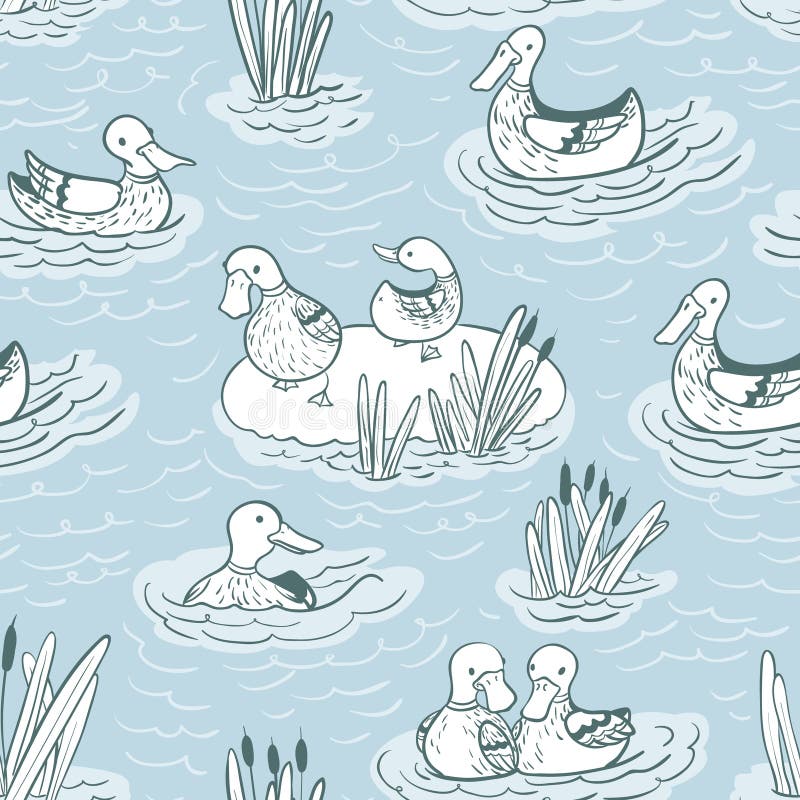 Pattern with Ducks and Reed on Stock Vector - Illustration of design ...