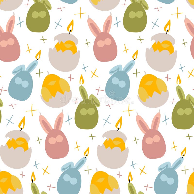 A Pattern of Easter Candles in the Form of Colored Hares and Chickens ...