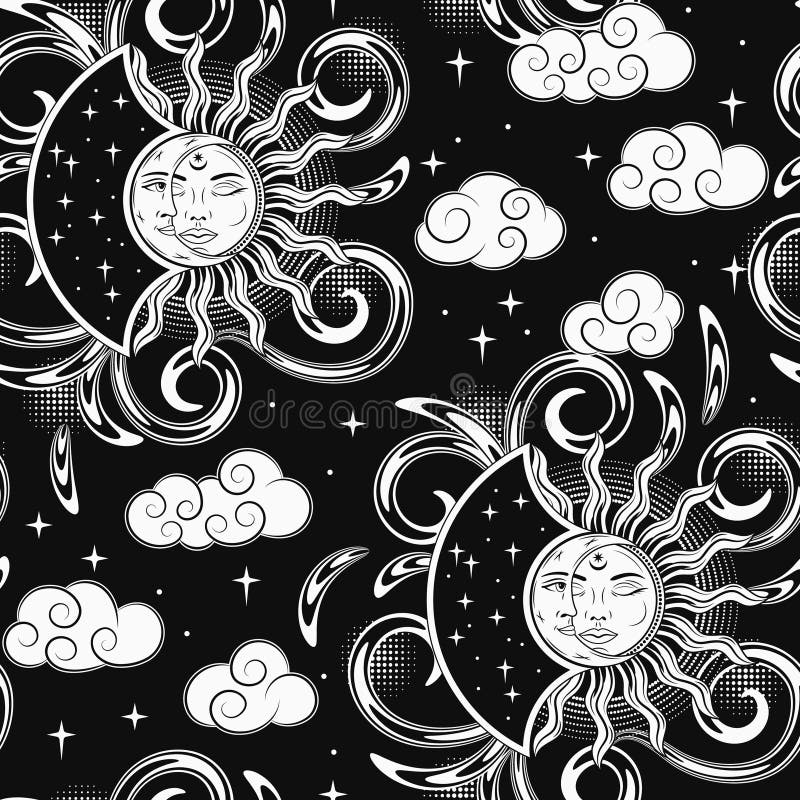 Eclipse with Sun, Crescent Moon. Stock Vector - Illustration of fantasy, esoteric: 287220293