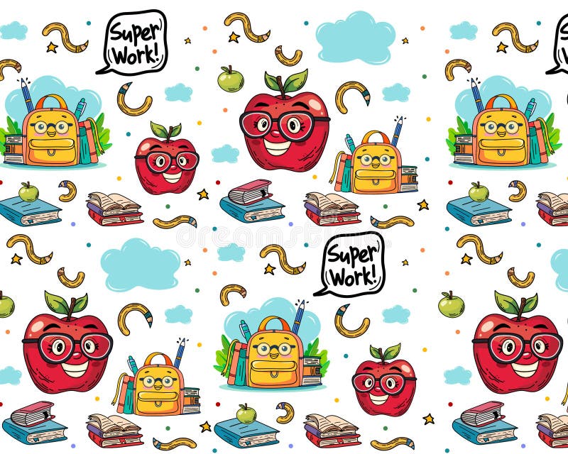 A Pattern with an Educational Theme. Apple, Books, Backpack. Cartoon ...