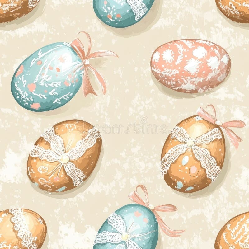 A Pattern of Eggs with Ribbons and Lace is Shown in a Variety of Colors ...