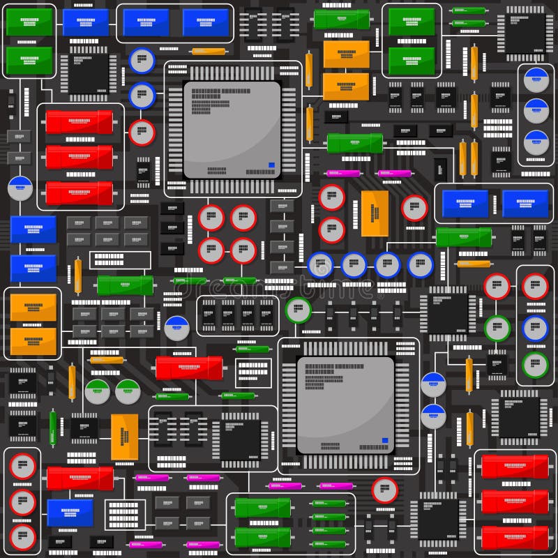 Pattern of the Electrical Board, with Electronic Components. Stock ...
