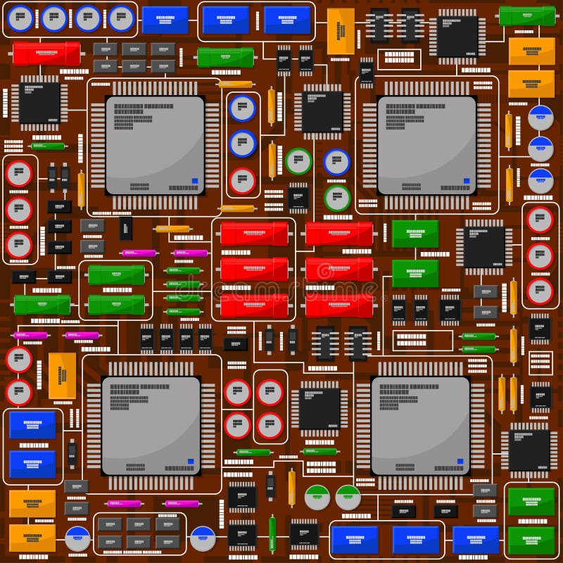 Pattern of the Electrical Board, with Electronic Components. Stock ...