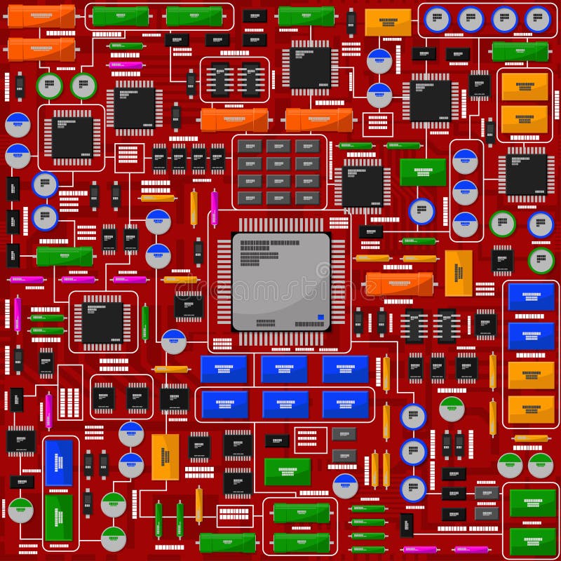 Pattern of the Electrical Board, with Electronic Components. Stock ...