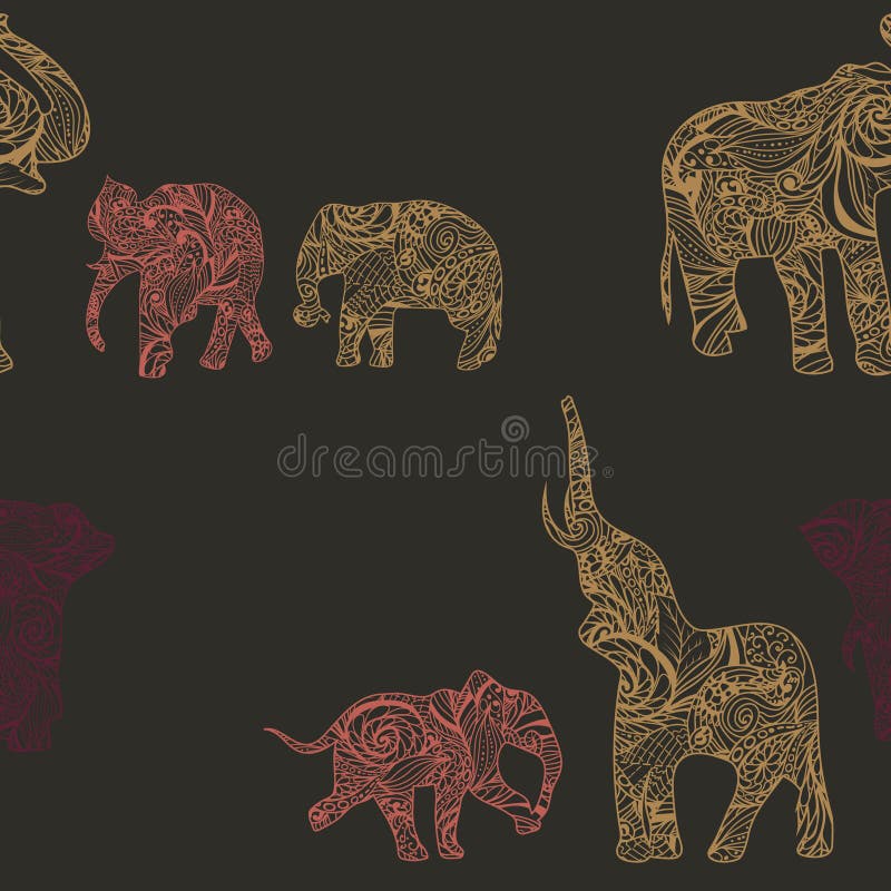 Pattern with Elephants in Indian Style, Vector Endless Background Stock ...