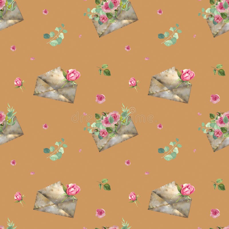 Pattern Envelope with Flowers Watercolor Illustration. Beautiful ...