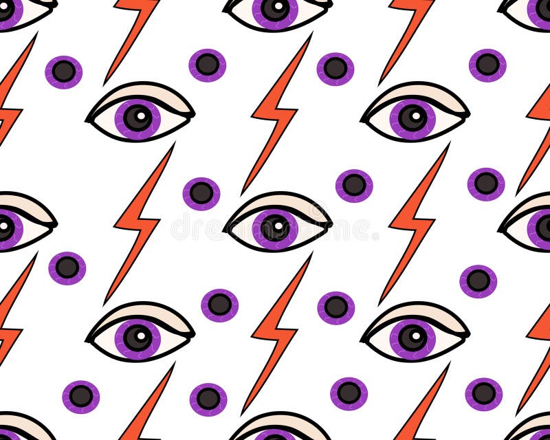 Pattern of Eyes and Lightning Bolts on a White Background Stock ...