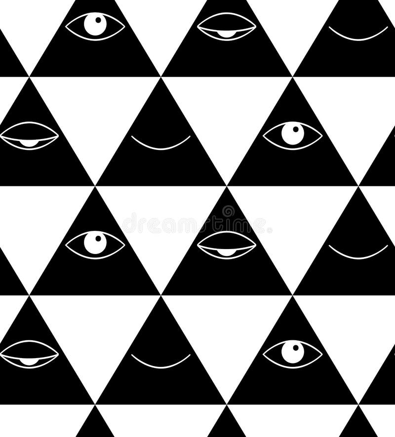 Pattern with Eyes and Lips. Open and Closed Eyes in Triangle Stock ...