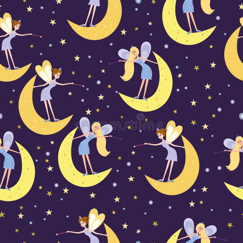Seamless Pattern with Fairy for Girl Stock Vector - Illustration of ...