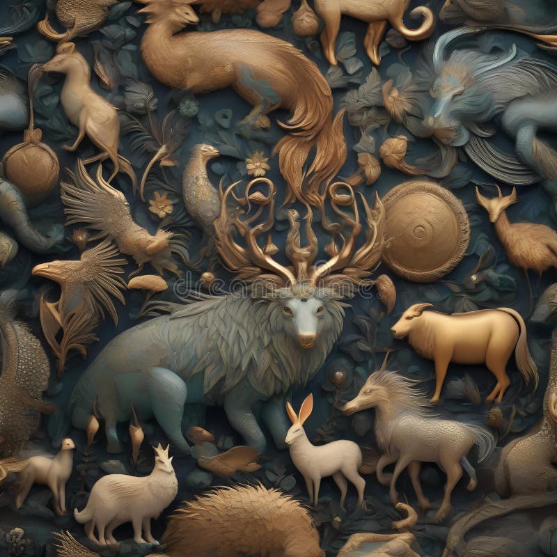 A Pattern of Fantastical Creatures from Various Mythologies, Brought ...