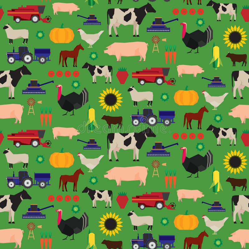 Pattern Farm Different Colors Stock Vector - Illustration of bull, icon ...