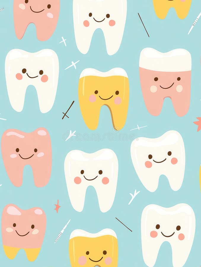 Seamless Pattern Showcasing Healthy Teeth, Smiles, and Dental Implants ...